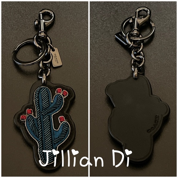 Coach | Accessories | Coach Black And Blue Cactus Keychain Fob Bag ...